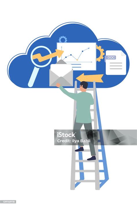 Concept Man Putting Floder On Cloudvector Illustration Stock