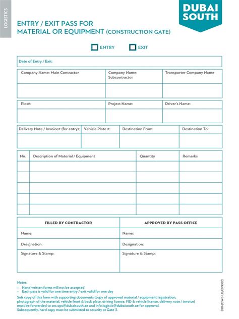 3 5materialorequipmententry Exitpassform Pdf