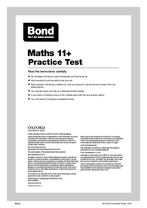 11 Plus Bond Maths Question Booklet Maths 11 Practice Test Read The