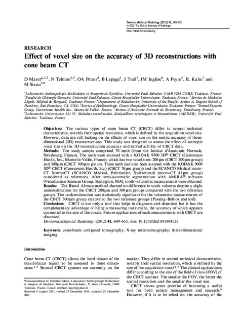Pdf Effect Of Voxel Size On The Accuracy Of 3d Reconstructions With Cone Beam Ct