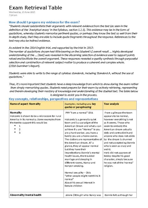 Exam Retrieval Table Summary Fundamentals Of Writing Exam Retrieval