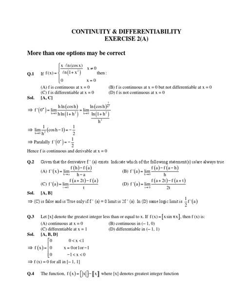 Advanced Continuity And Differentiability Ex2 A Pdf Continuous