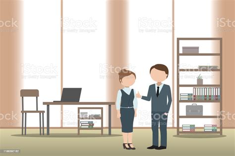 사무실에서 서로 이야기하는 남자와 여자 벡터 일러스트레이션 경영자에 대한 스톡 벡터 아트 및 기타 이미지 경영자 남자 노트북 Istock
