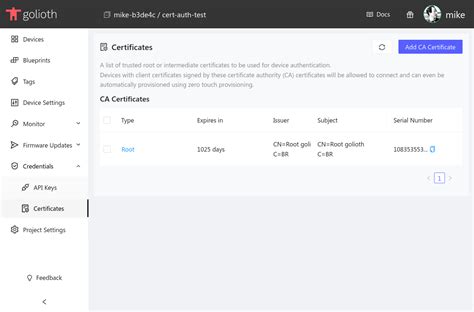 Certificate Authentication Golioth