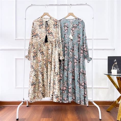 Jual Apriel Pattern Midi Dress Shopee Indonesia