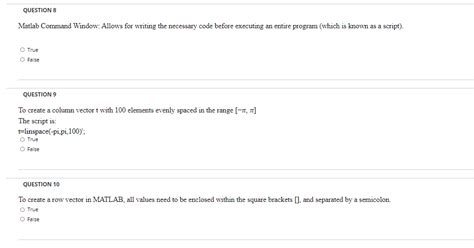 Solved Question 8 Matlab Command Window Allows For Writing