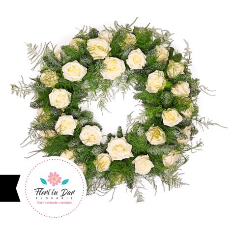 Jerba Funerara Cu Trandafiri Albi In Roman Cu Livrare Gratuita
