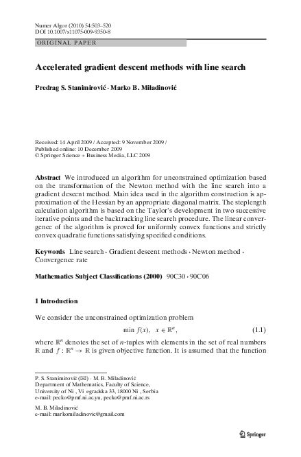 Pdf Accelerated Gradient Descent Methods With Line Search Predrag