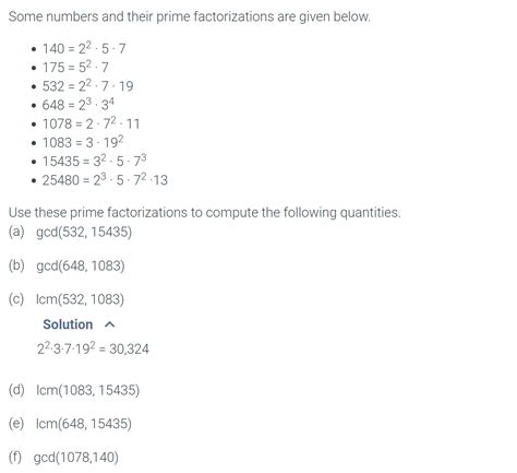 solved some numbers and their prime factorizations are given