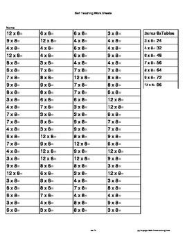 Self Teaching Times Table Practice Sheets With Look Up Answer Key