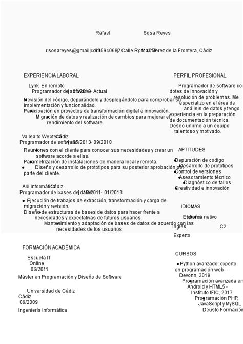 Plantilla De Cv De Programador De Software Ejemplos Micvideal