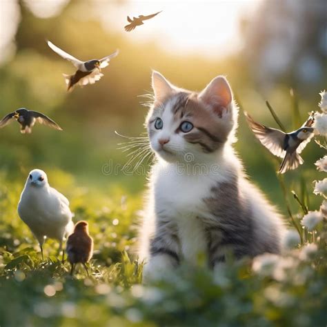 Ai Generated Illustration Of A Cute Kitten Peacefully Seated On The