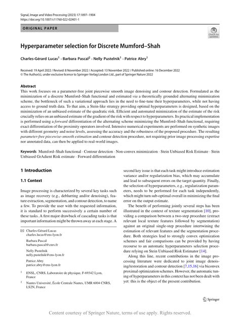 Hyperparameter Selection For Discrete Mumford Shah Request Pdf