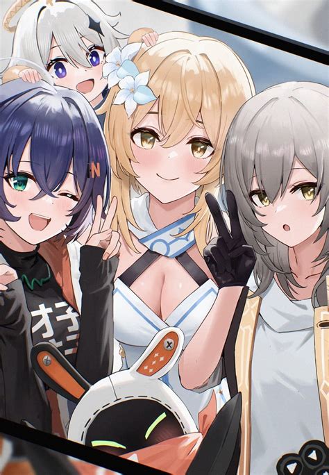 Lumine Trailblazer Paimon Stelle Belle And More Genshin Impact And More Drawn By Ayul