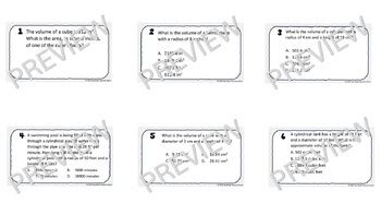 Volume Of Cylinders Cones Spheres EOG Review Questions Grade Math