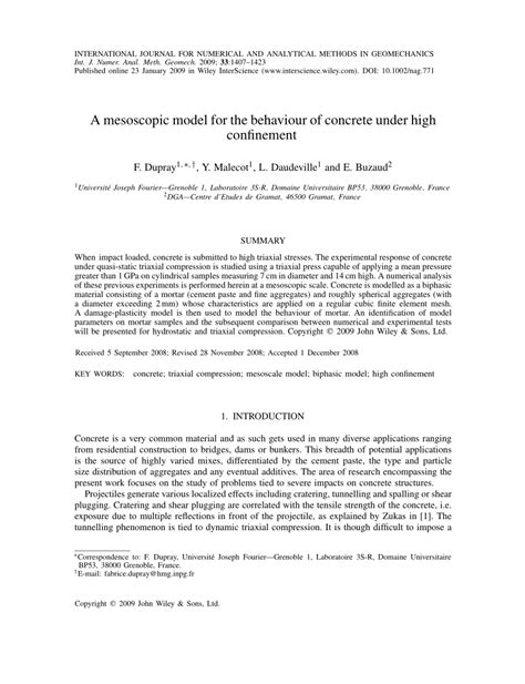 Pdf A Mesoscopic Model For The Behaviour Of Concrete Under High