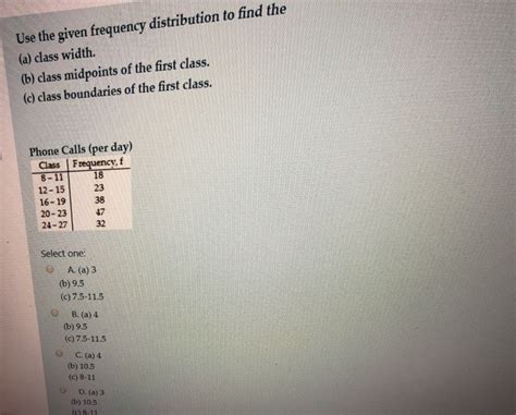 solved use the given frequency distribution to find the a