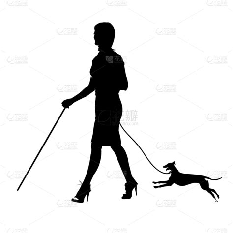 矢量风遛狗人物剪影插画贴纸7