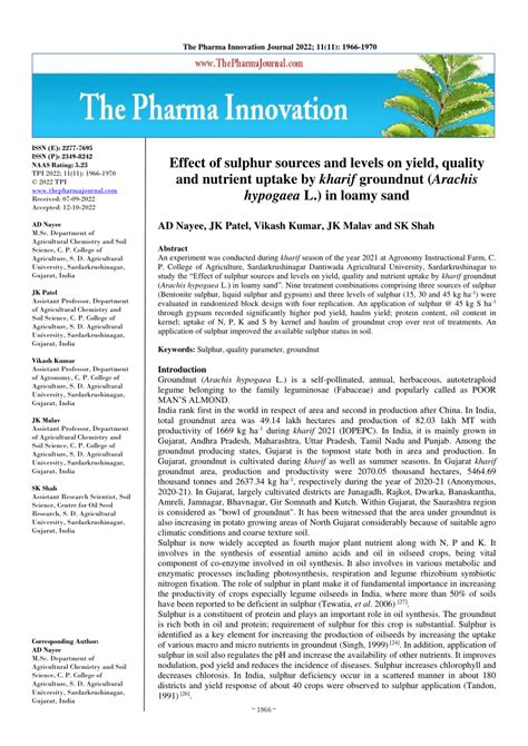 Pdf Effect Of Sulphur Sources And Levels On Yield Quality And Nutrient Uptake By Kharif