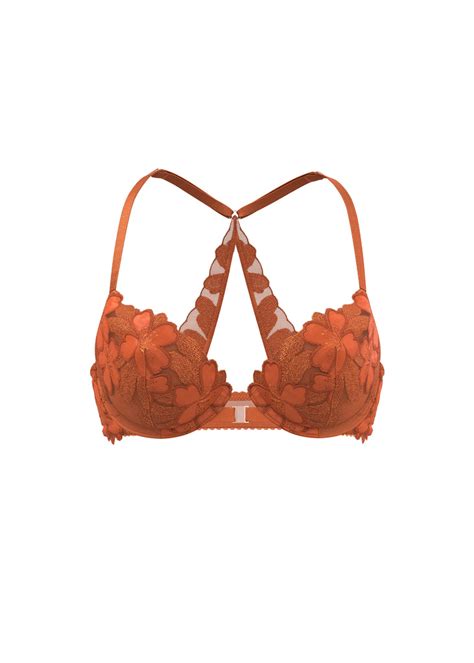 Cecily Plus Orange Floral Lace Push Up Racerback Demi Bra