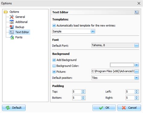 advanced diary online help text editor options