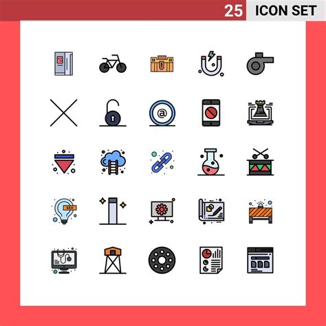 Mobile Interface Filled Line Flat Color Set Of 25 Pictograms Of Whistle Science Case Magnet