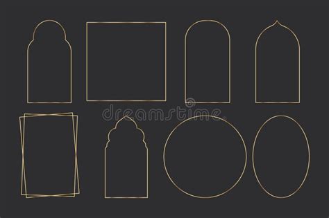 Set Golden Thin Line Frames Different Shapes On The Dark Background Perfect Border Design For