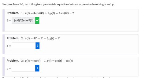 Solved Or Problems 1 3 Turn The Given Parametric Equations