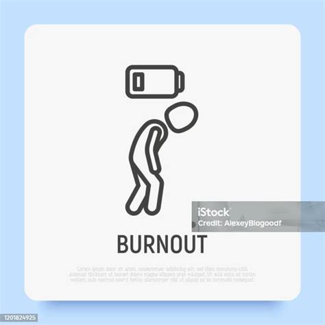 화상 증후군 배터리가 부족한 피곤한 남자 우울증 피로 가는 선 아이콘입니다 현대 벡터 그림입니다 피곤한에 대한 스톡 벡터 아트