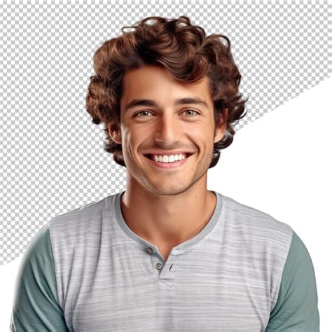 A Man With Curly Hair Smiling And A White Background Premium Ai
