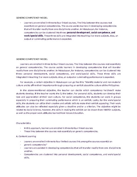 Generic Competency Model Generic Competency Model Learners Are