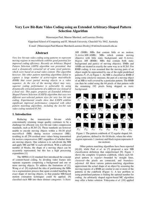 Pdf Very Low Bit Rate Video Coding Using An Extended Arbitrary Shaped