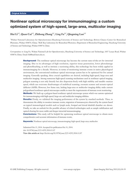 Pdf Nonlinear Optical Microscopy For Immunoimaging A Custom Optimized System Of High Speed