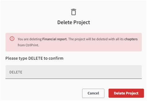 delete a project ctrlprint support