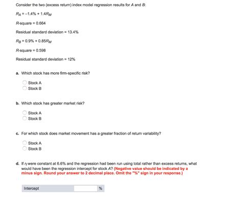 Solved Consider The Two Excess Return Index Model