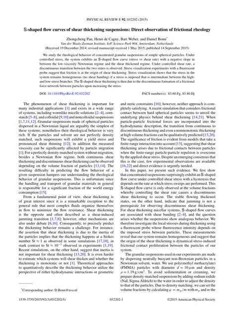 Pdf S Shaped Flow Curves Of Shear Thickening Suspensions Direct Observation Of Frictional