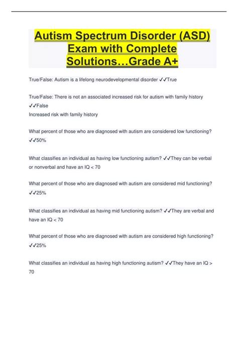 Autism Spectrum Disorder Asd Exam With Complete Solutionsgrade A