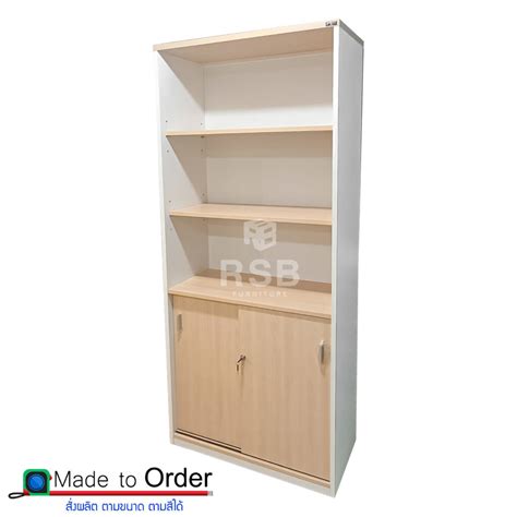 ตู้เอกสารสูง 3 ชั้นโล่งบน 2 ชั้นล่างบานเลื่อนทึบ ขนาด 80 X 40 สูง 200 Cm เมลามีน รหัส 2064