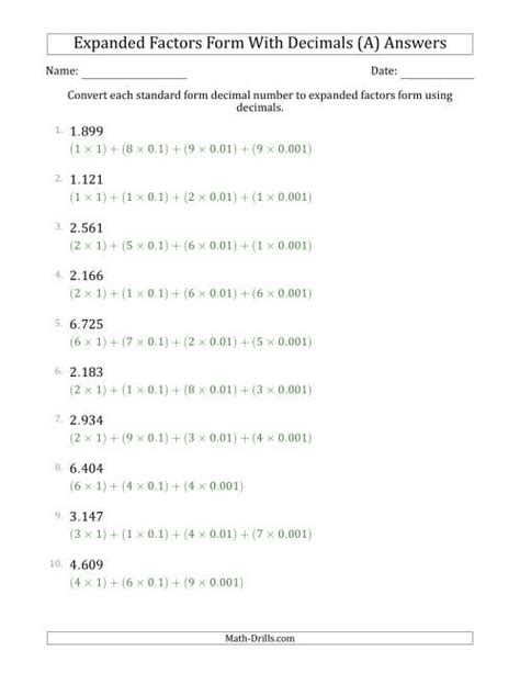Converting Standard Form Decimals To Expanded Factors Form Using Decimals 1 Digit Before The