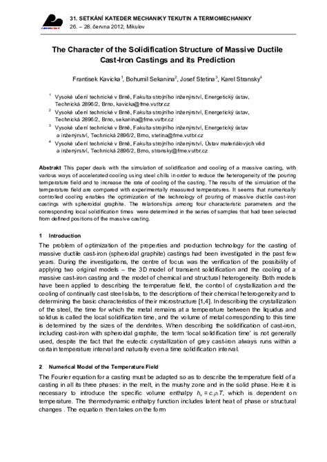 Pdf The Character Of The Solidification Structure Of Massive Ductile Cast Iron Castings And