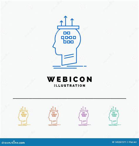 Algorithm Brain Conclusion Process Thinking 5 Color Line Web Icon