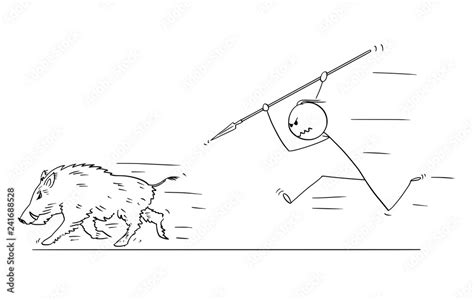 Vetor De Cartoon Stick Drawing Conceptual Illustration Of Prehistoric