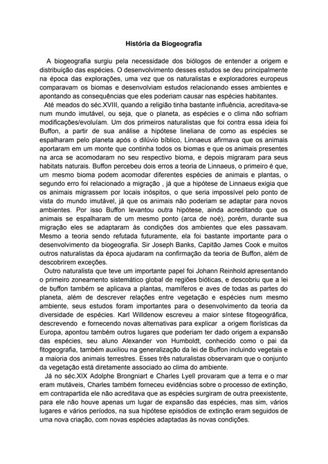 Solution Hist Ria Da Biogeografia Studypool