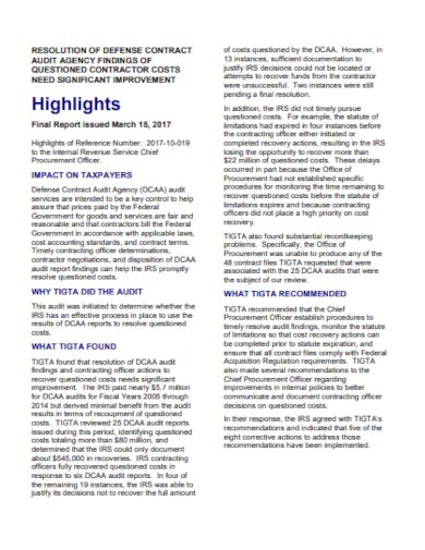 Free 10 Dcaa Audit Report Samples In Pdf