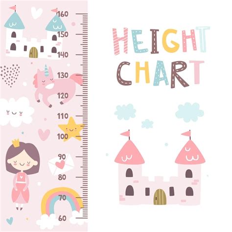 Premium Vector Fairytale Height Chart Fantasy Pink Ruler With
