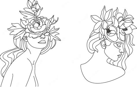 Premium Vector Woman Face With Flowers Line Art Elegant Feminine