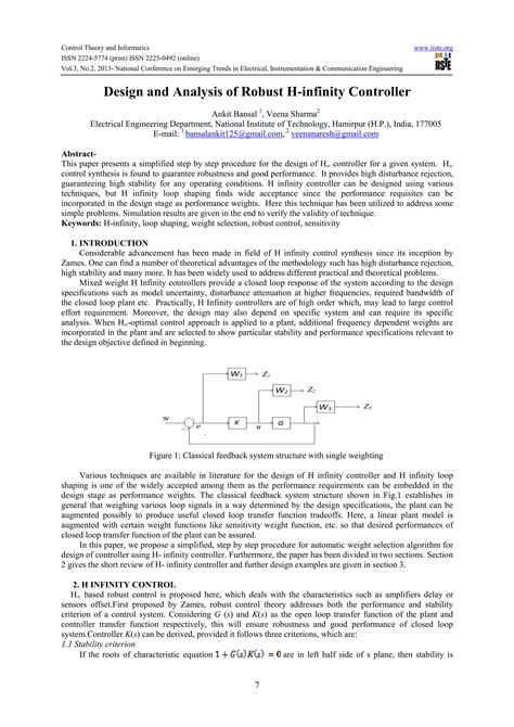 Design And Analysis Of Robust H Infinity Controller Pdf