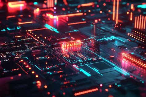 Futuristic 3d Circuit Board With Neon Lit Pathways Glowing Quantum Computing Nodes Ultra