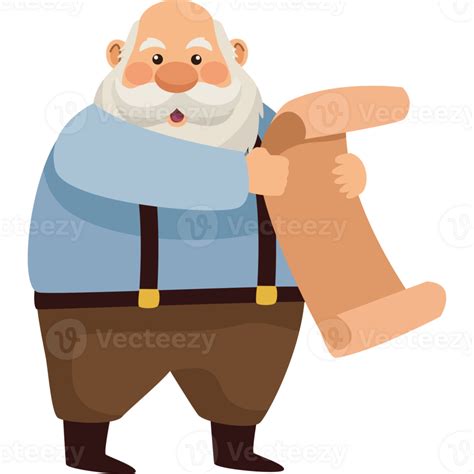 Cartoon Old Man Holding Scroll 49027710 PNG