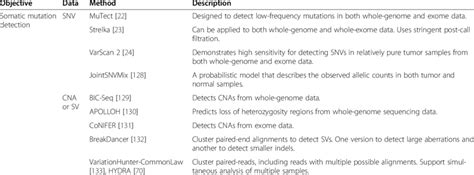 Methods For Detecting Somatic Mutations Download Table